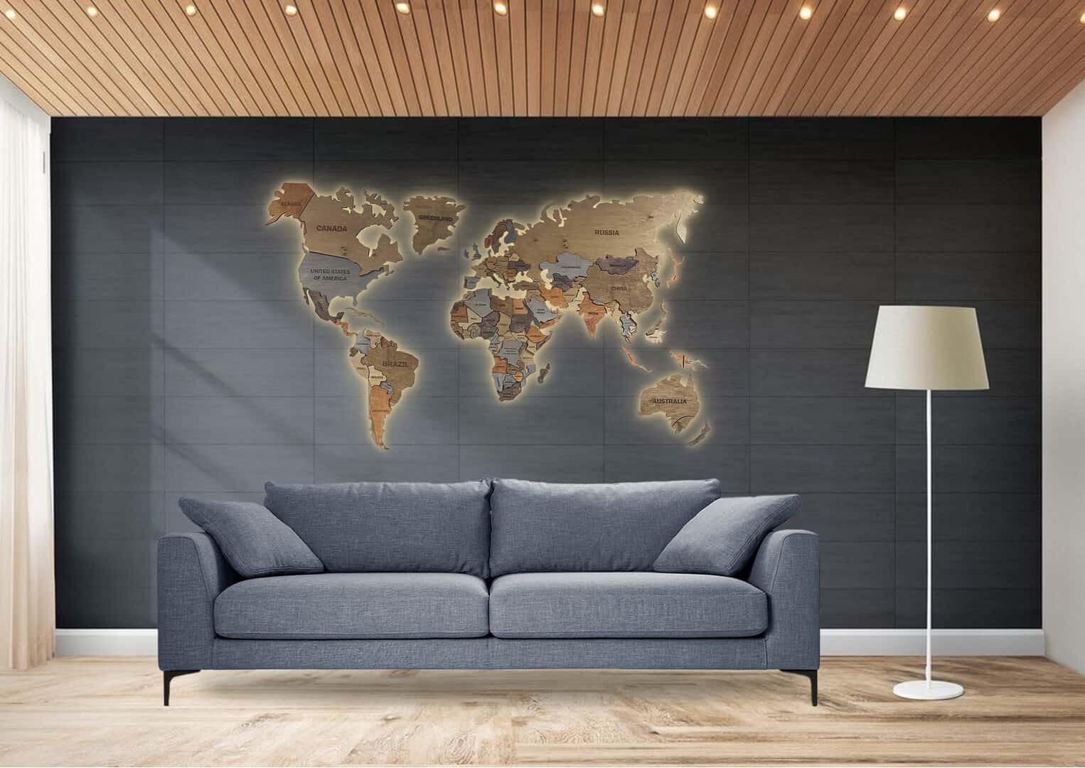 3D World Map Wall Art, Led Home Decor, Wall Decor, 3D Wooden Map...