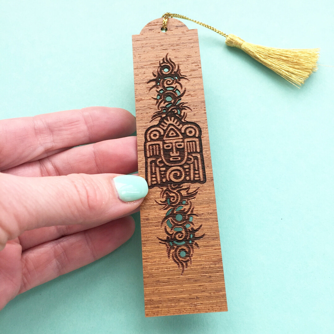 See description Mayan idol bookmark, Mexican style Wooden bookmark...