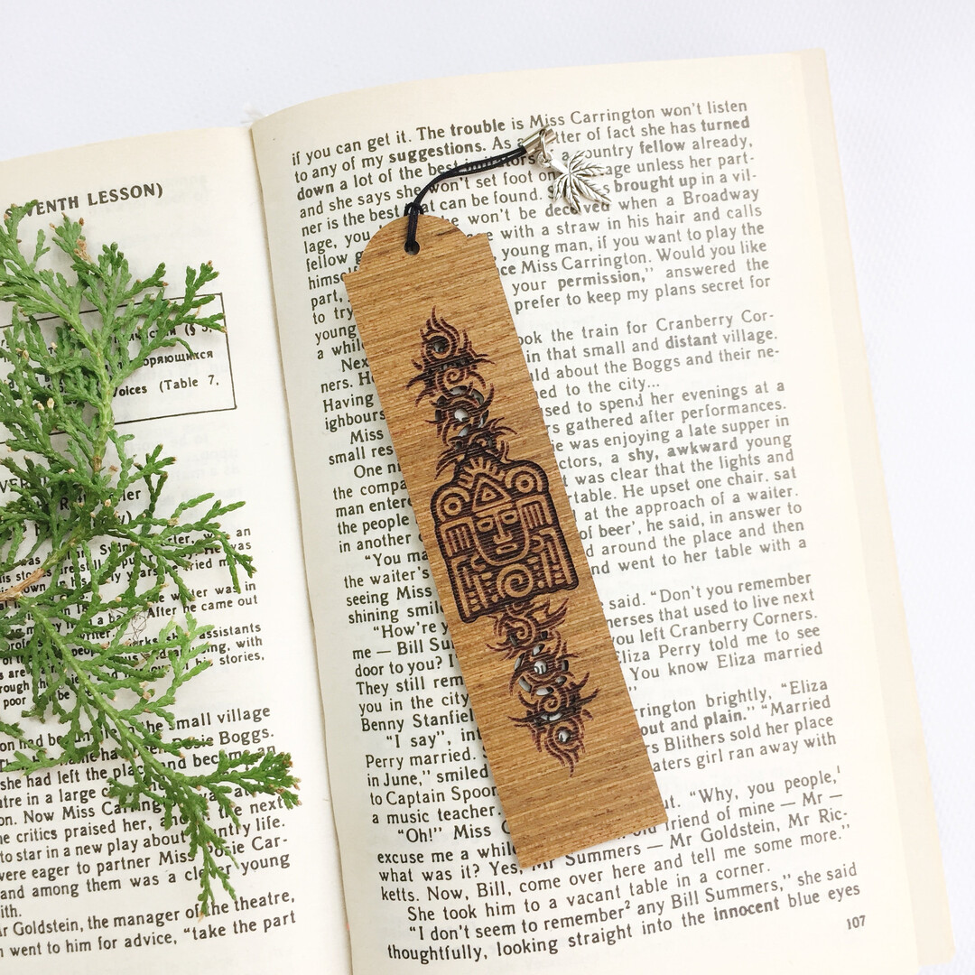 See description Mayan idol bookmark, Mexican style Wooden bookmark...