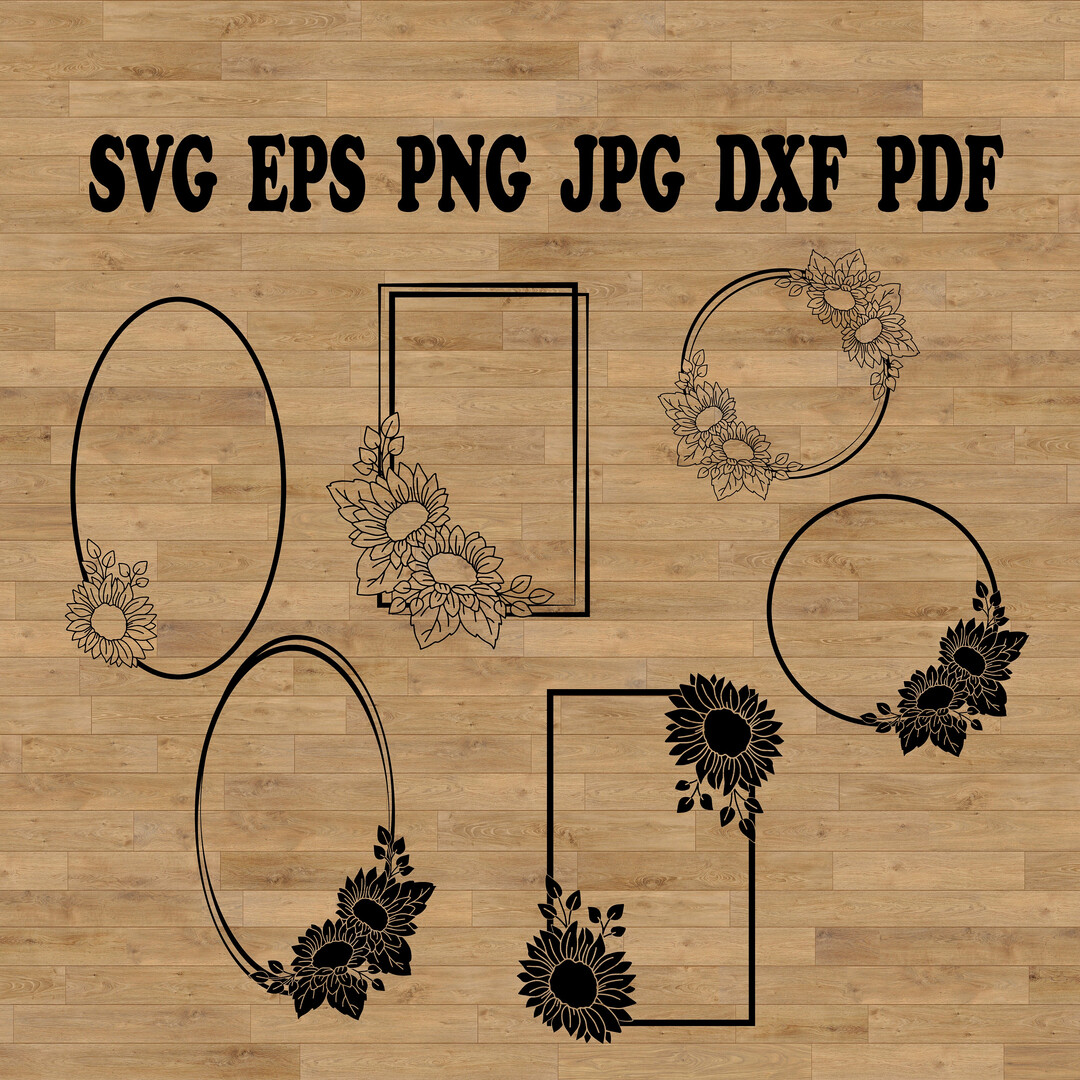 Frame with sunflower svg, floral frame svg, sunflower cut files,...